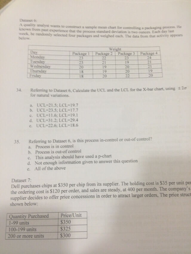 Solved supply chain management Dataset 6 Questions 34 & 35 | Chegg.com