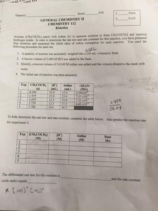 Solved Acetone (CH_3 COCH_3) reacts with iodine (I_2) in | Chegg.com