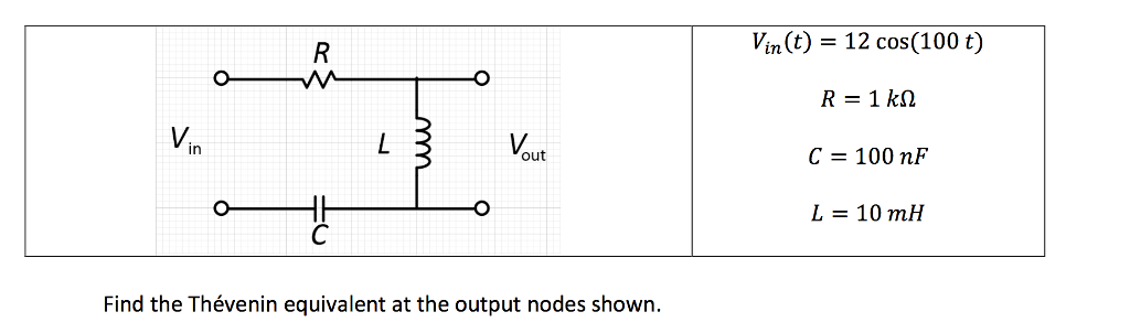 Solved: V_in (t) = 12 Cos(100 T) R = 1 K Ohm C = 100 NF L ... | Chegg.com