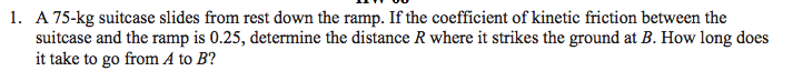 Solved A 75-kg suitcase slides from rest down the ramp. If | Chegg.com