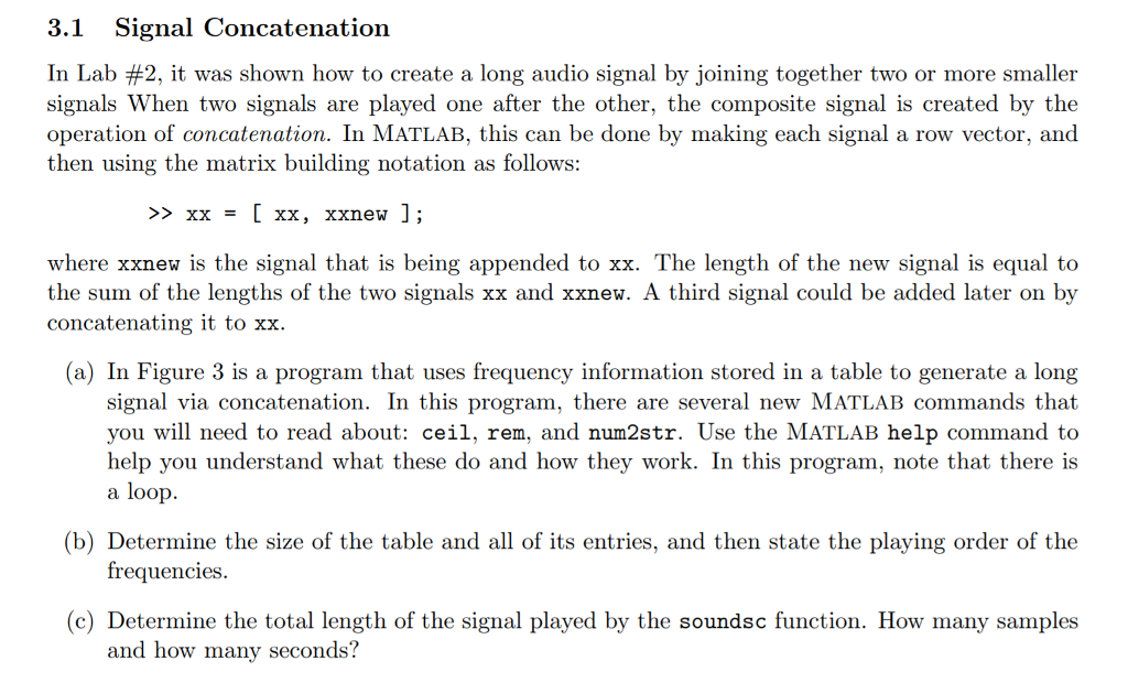 Solved 3.1 Signal Concatenation In Lab #2, it was shown how | Chegg.com