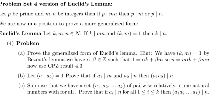 Solved Prove the generalized form of Euclid's lemma. Let | Chegg.com
