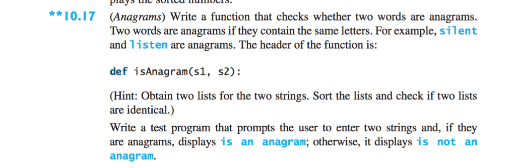 Solved 10 17 Anagrams Write A Function That Checks