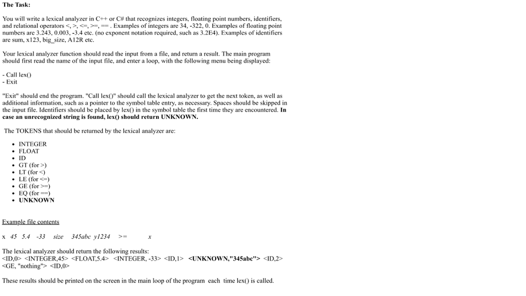 Solved The Task You Will Write A Lexical Analyzer In C Or