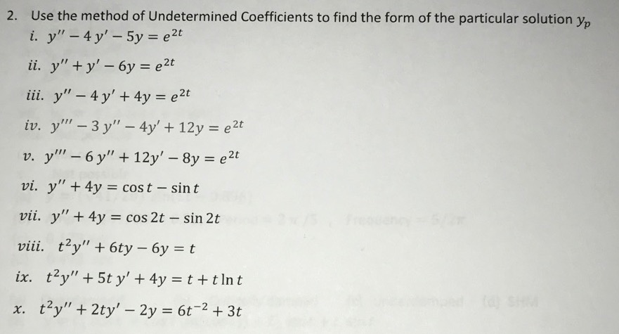 Solved Use the method of Undetermined Coefficients to find | Chegg.com