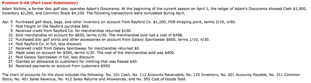 Solved Problem 5-4A (Part Level Submission) Adam Nichols, a | Chegg.com
