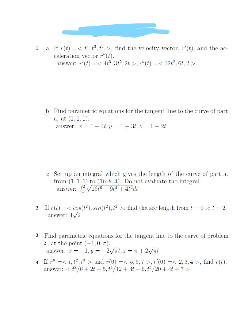 Solved 1. a. If r(t)- , find the velocity vector, | Chegg.com
