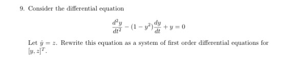 Solved Consider the differential equation d^2y/dt^2 - (1 - | Chegg.com