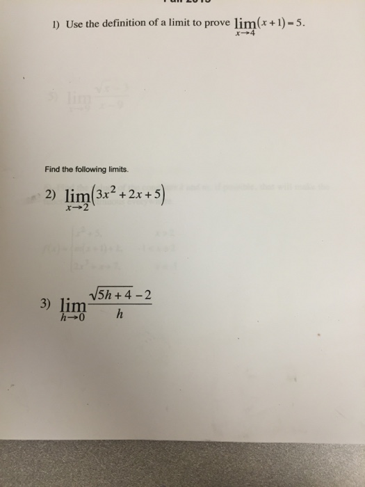 Solved 1) Use the definition of a limit to prove lim(x+1)-5. | Chegg.com