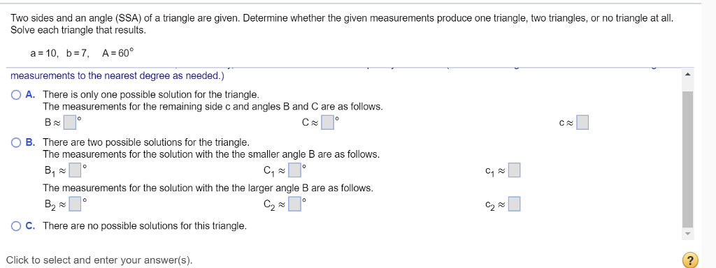 Solved Two sides and an angle (SSA) of a triangle are given. | Chegg.com