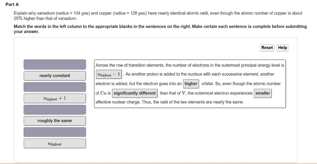 Solved Part A Explain why vanadium (radius 134 pm) and | Chegg.com