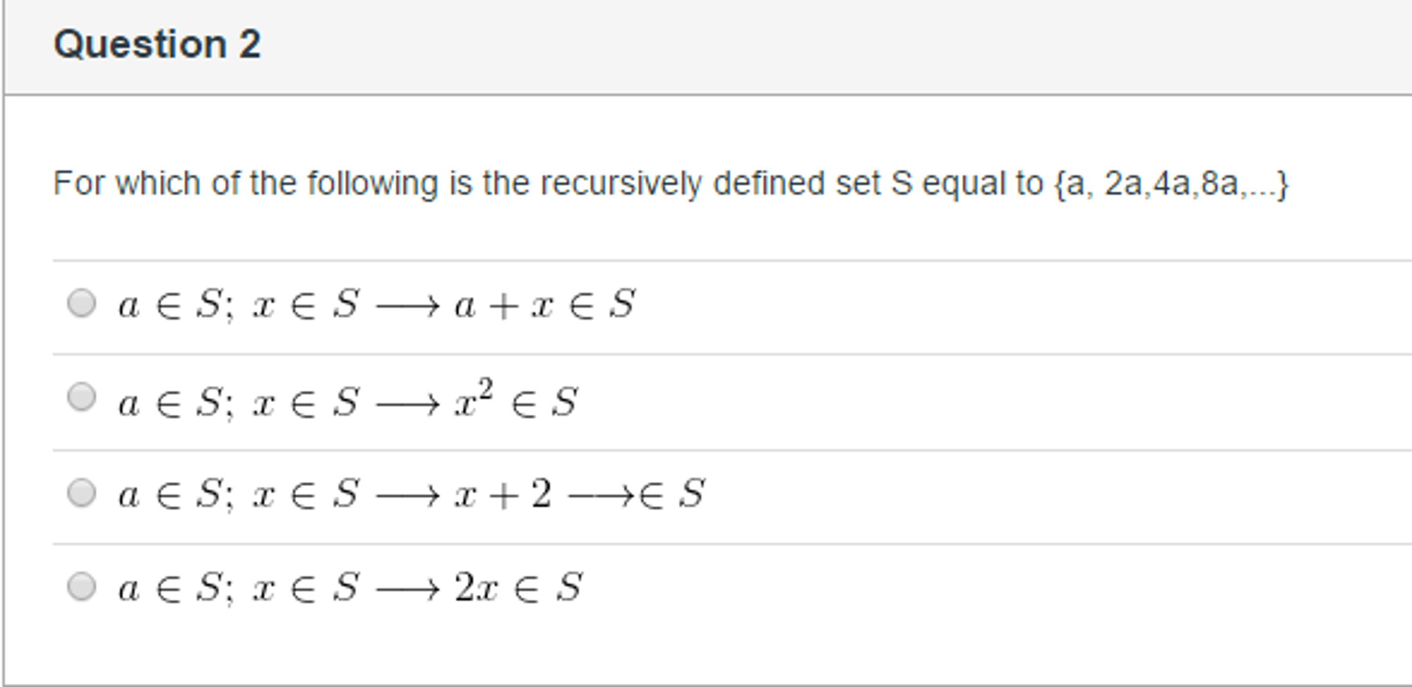 Solved For which of the following is the recursively defined | Chegg.com