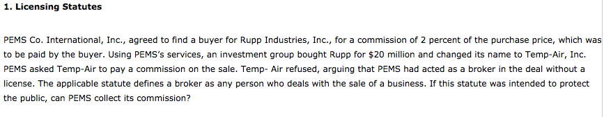 Solved 1. Licensing Statutes PEMS Co. International, Inc., | Chegg.com