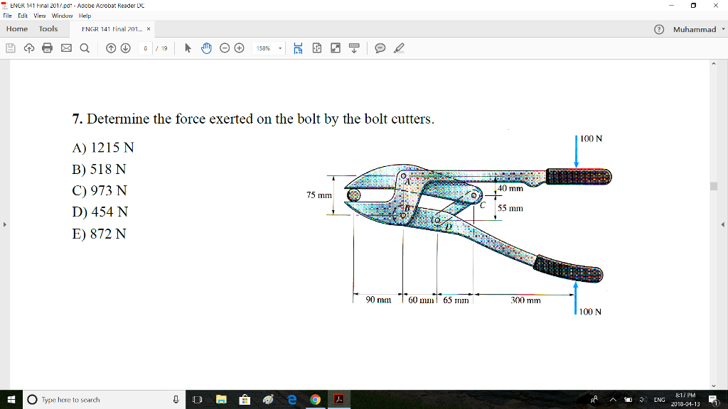 Solved ENGR 141 Final 201pdt - Adobe Acrobat Reader Dc File | Chegg.com