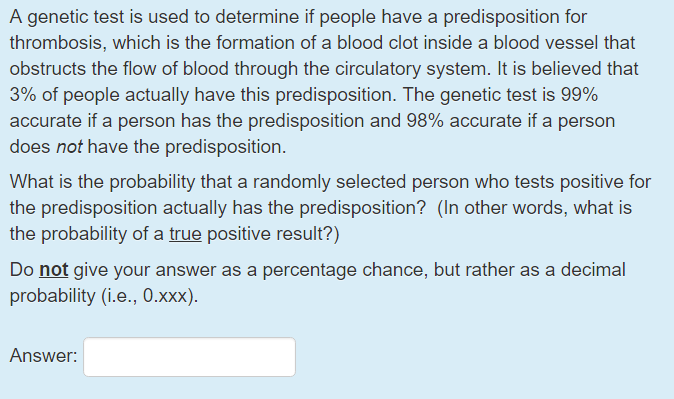 Solved A genetic test is used to determine if people have a | Chegg.com
