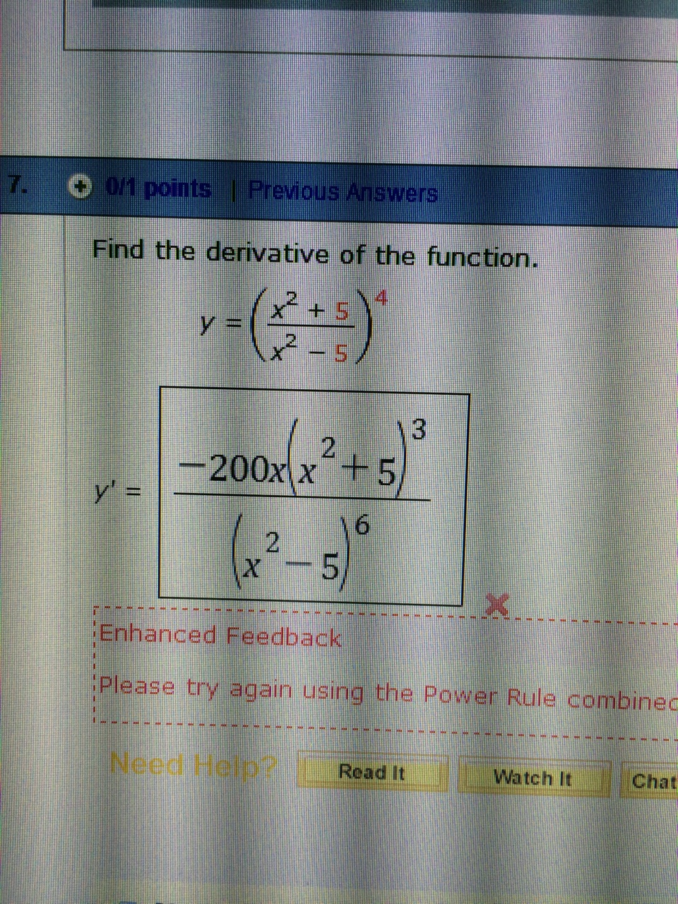 Solved Find the derivative of the function. Y = (x2 + 5/x2 | Chegg.com
