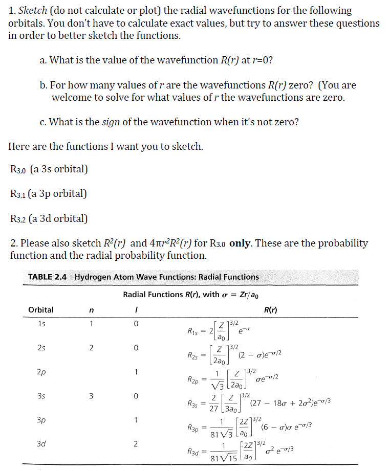 1 Sketch Do Not Calculate Or Plot The Radial
