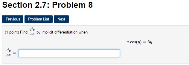 Solved Section 2.7: Problem 8 Previous Problem ListNext d2 d | Chegg.com