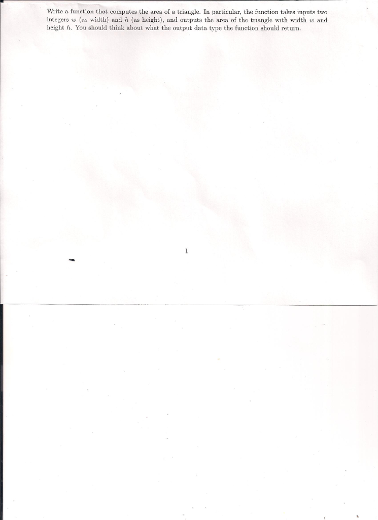 Solved Write a function that computes the area of a | Chegg.com Solved Write a function that computes the area of a | Chegg.com