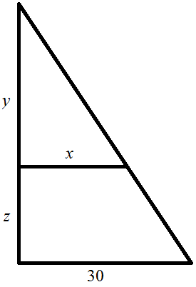 Solved A right triangle whose base is 30 units is divided | Chegg.com