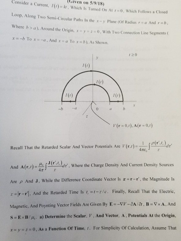 Solved Consider (Given on 5/9/18) a Current, (r) kt, Which | Chegg.com