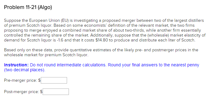 Solved Problem 11-21 (Algo) Suppose the European Union (EU) | Chegg.com