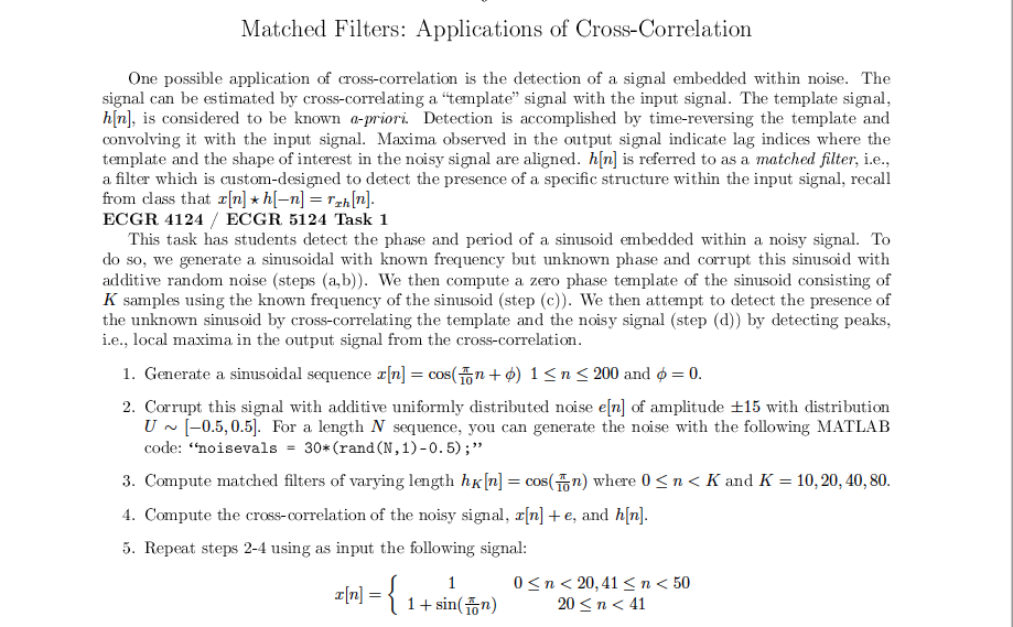 Matched Filters: Applications of Cross-Correlation | Chegg.com