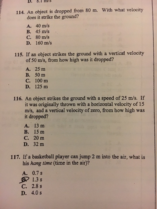 Solved An object is dropped from 80 m. With what velocity | Chegg.com