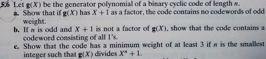 Solved Let g(X) be the generator polynomial of a binary | Chegg.com