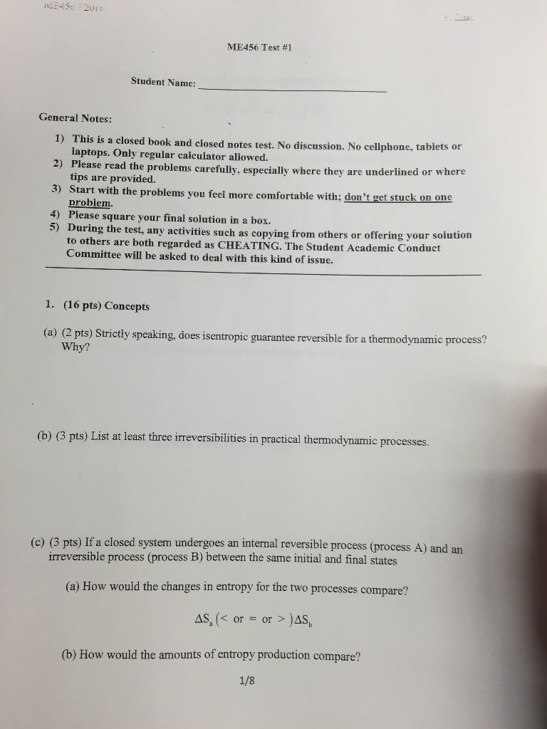 Solved This is a closed book and closed notes test. No | Chegg.com