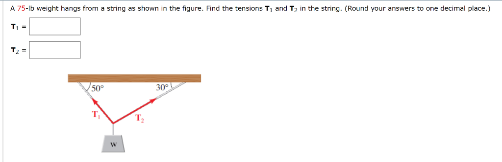 Solved A 75-lb weight hangs from a string as shown in the | Chegg.com