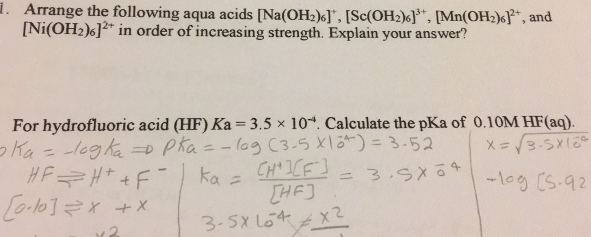 Arrange the following aqua acids [Na(OH_2)6^+, | Chegg.com