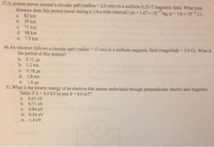Solved A proton moves around a circular path (radius = 20 | Chegg.com