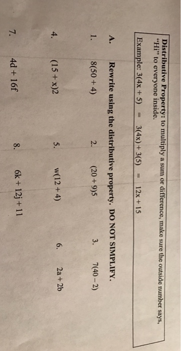 Solved Distributive Property: to multiply a sum or | Chegg.com