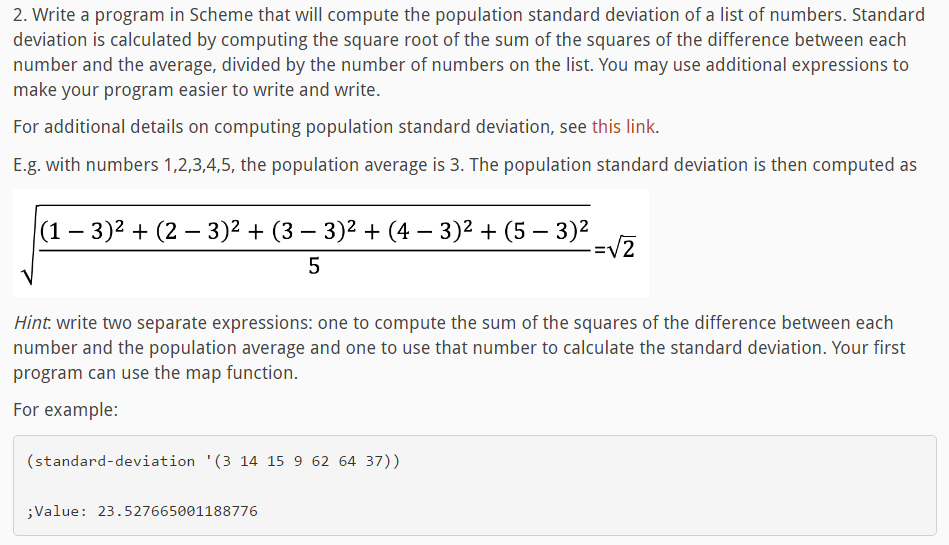 Solved Write a program in Scheme that will compute the | Chegg.com