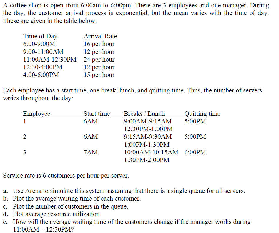 A coffee shop is open from 6:00am to 6:00pm. There | Chegg.com