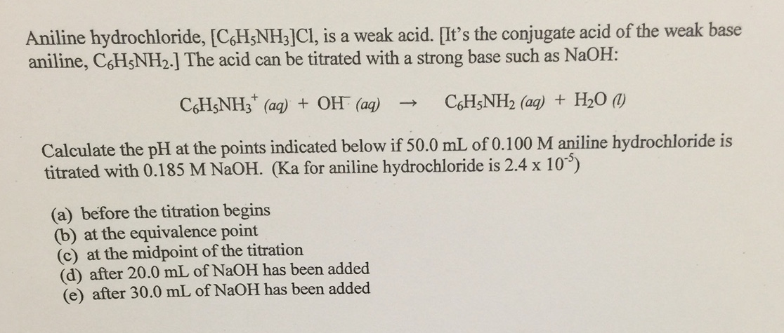 Solved Aniline hydrochloride, [C_6H_5NH_3]Cl, is a weak | Chegg.com