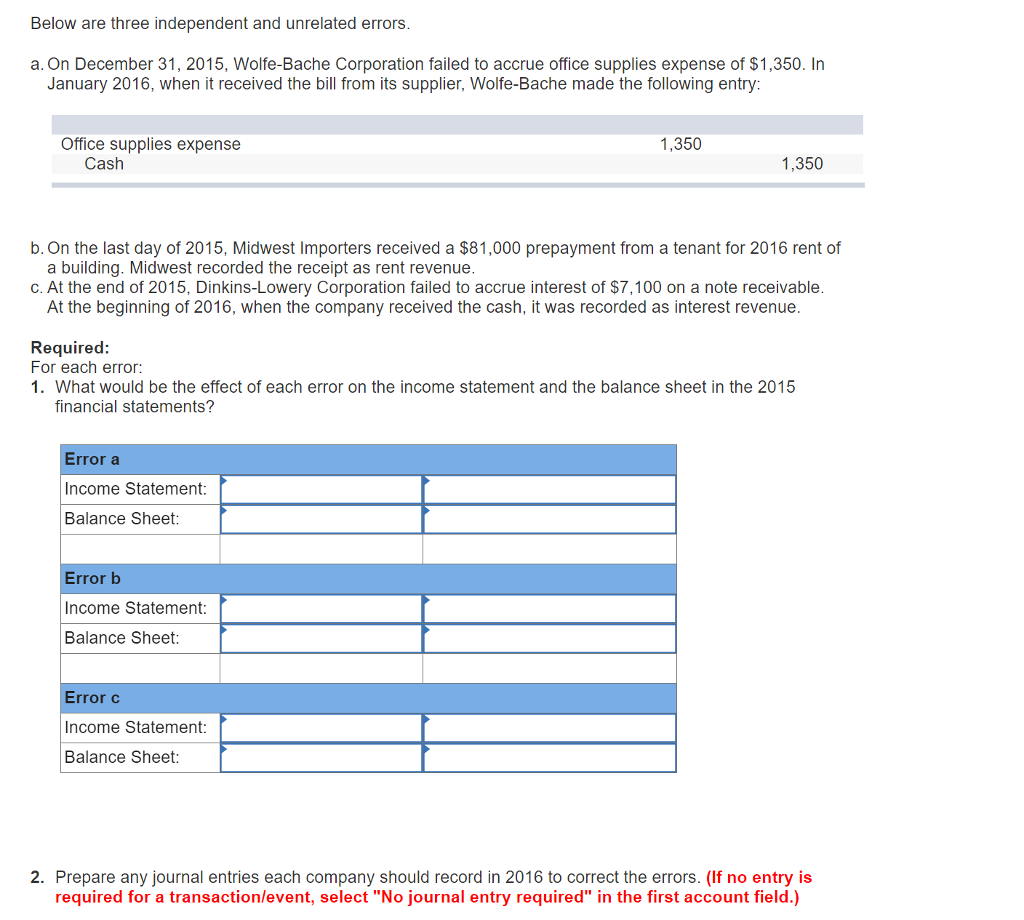 Solved Below are three independent and unrelated errors. a. | Chegg.com