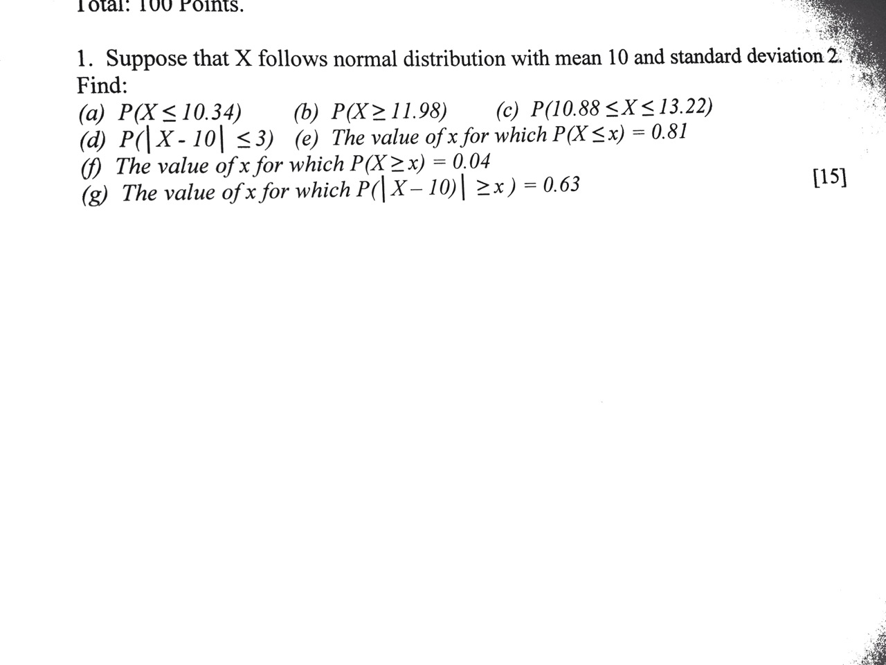 Solved Suppose that X follows normal distribution with mean | Chegg.com
