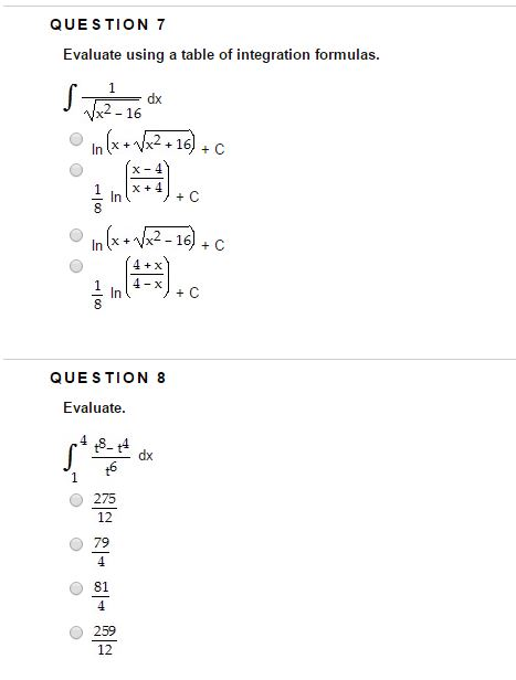 Solved Evaluate using a table of integration formulas. | Chegg.com