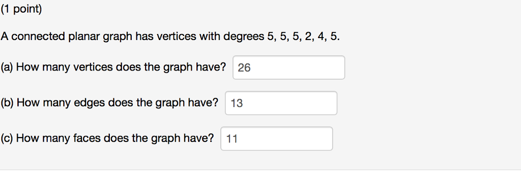 Solved 1 point) A connected planar graph has vertices with | Chegg.com