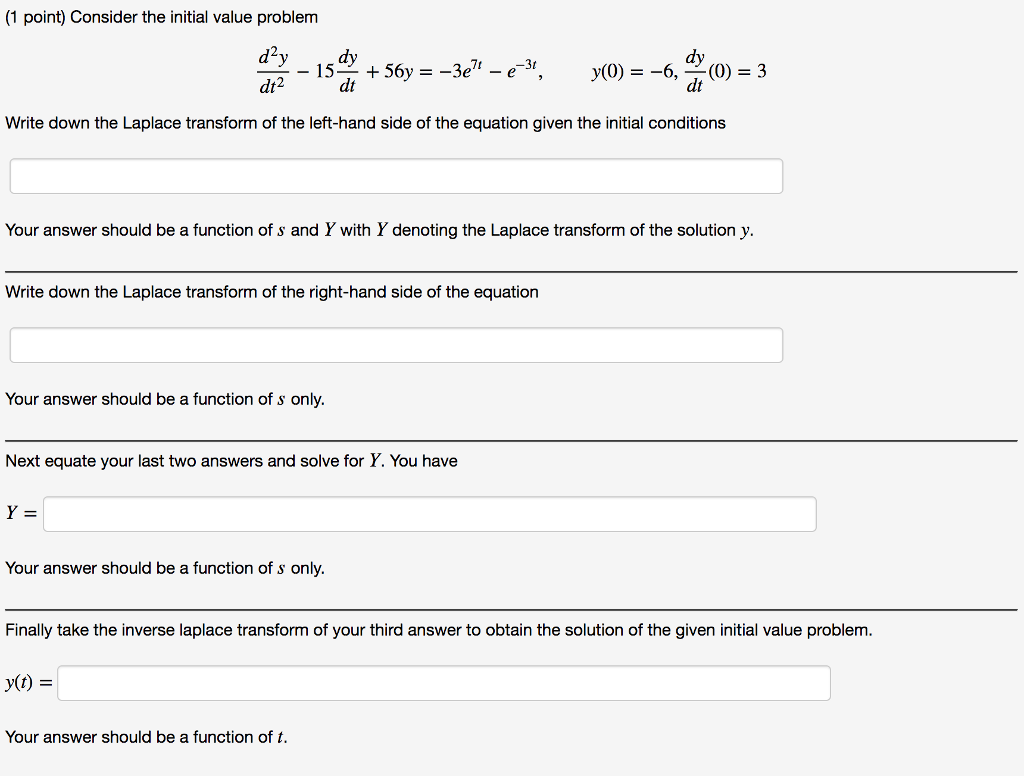 Solved (1 point) Consider the initial value problem d2y dy | Chegg.com