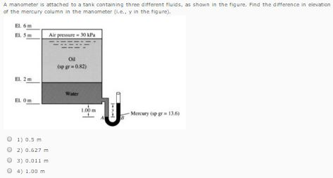 Solved A manometer is attached to a tank containing three | Chegg.com