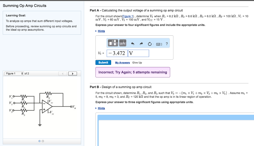 Solved Summing Op Amp Circuits Part A Calculating the output | Chegg.com