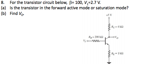 Solved For the transistor circuit below, beta = 100, V_1 = | Chegg.com