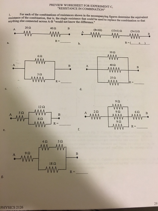 Solved PREVIEW WORKSHEET FOR EXPERIMENT C, RESISTANCE IN | Chegg.com