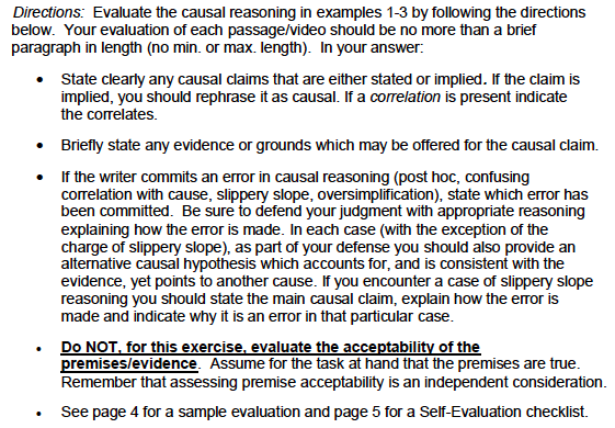 Directions: Evaluate the causal reasoning in examples | Chegg.com