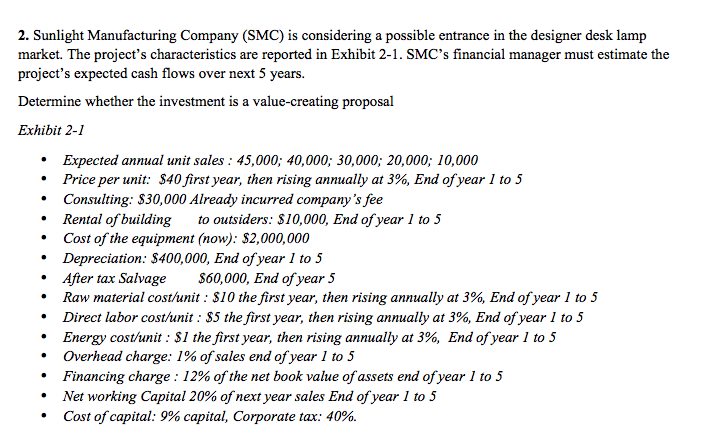 Solved 2. Sunlight Manufacturing Company (SMC) is | Chegg.com