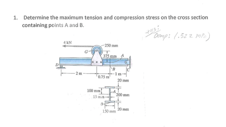 Determine the maximum tension and compression stress | Chegg.com