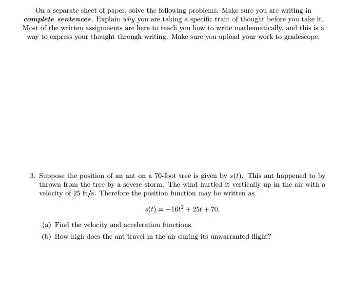 Solved On a separate sheet of paper, solve the following | Chegg.com